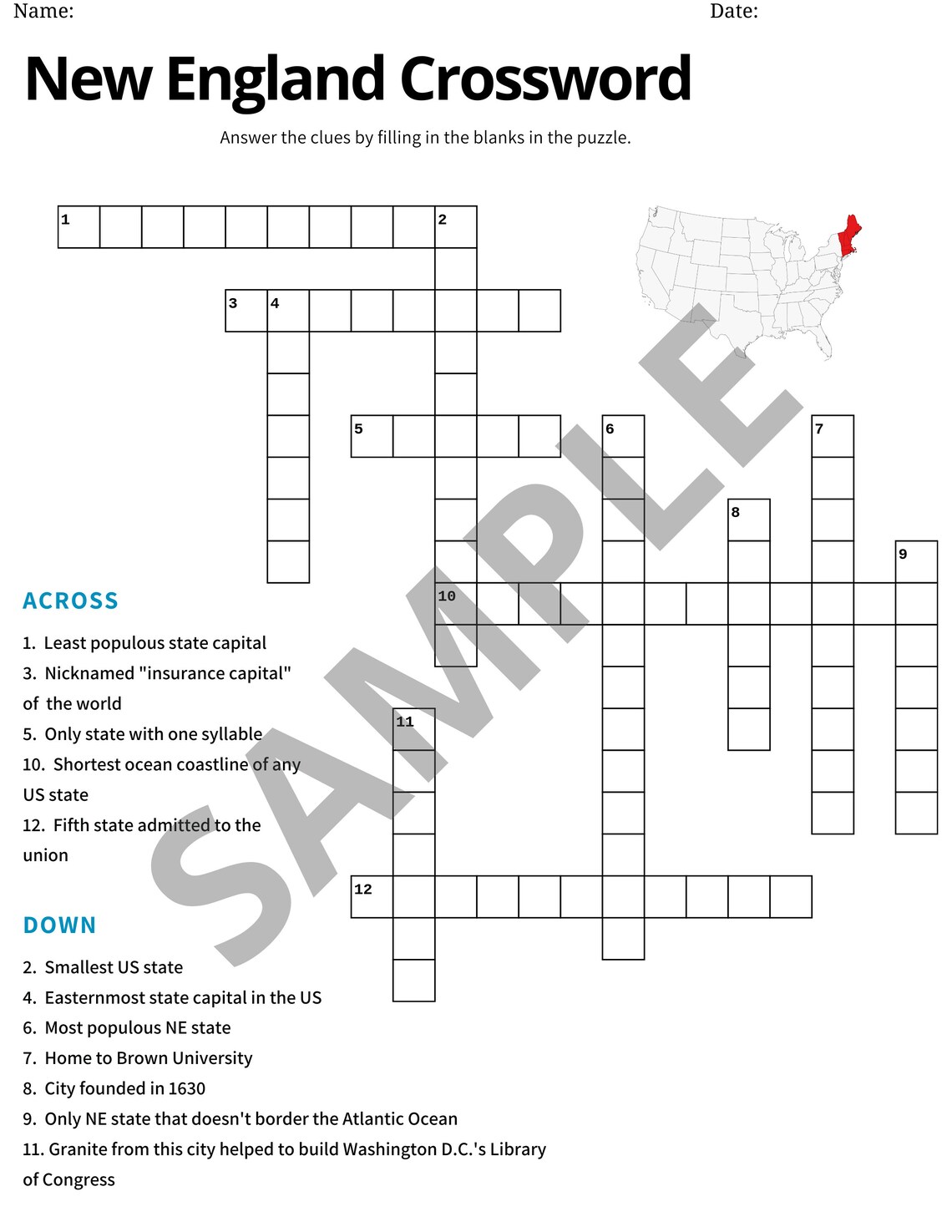 New England Geography Printables: Outline Maps, Word Search, and ...