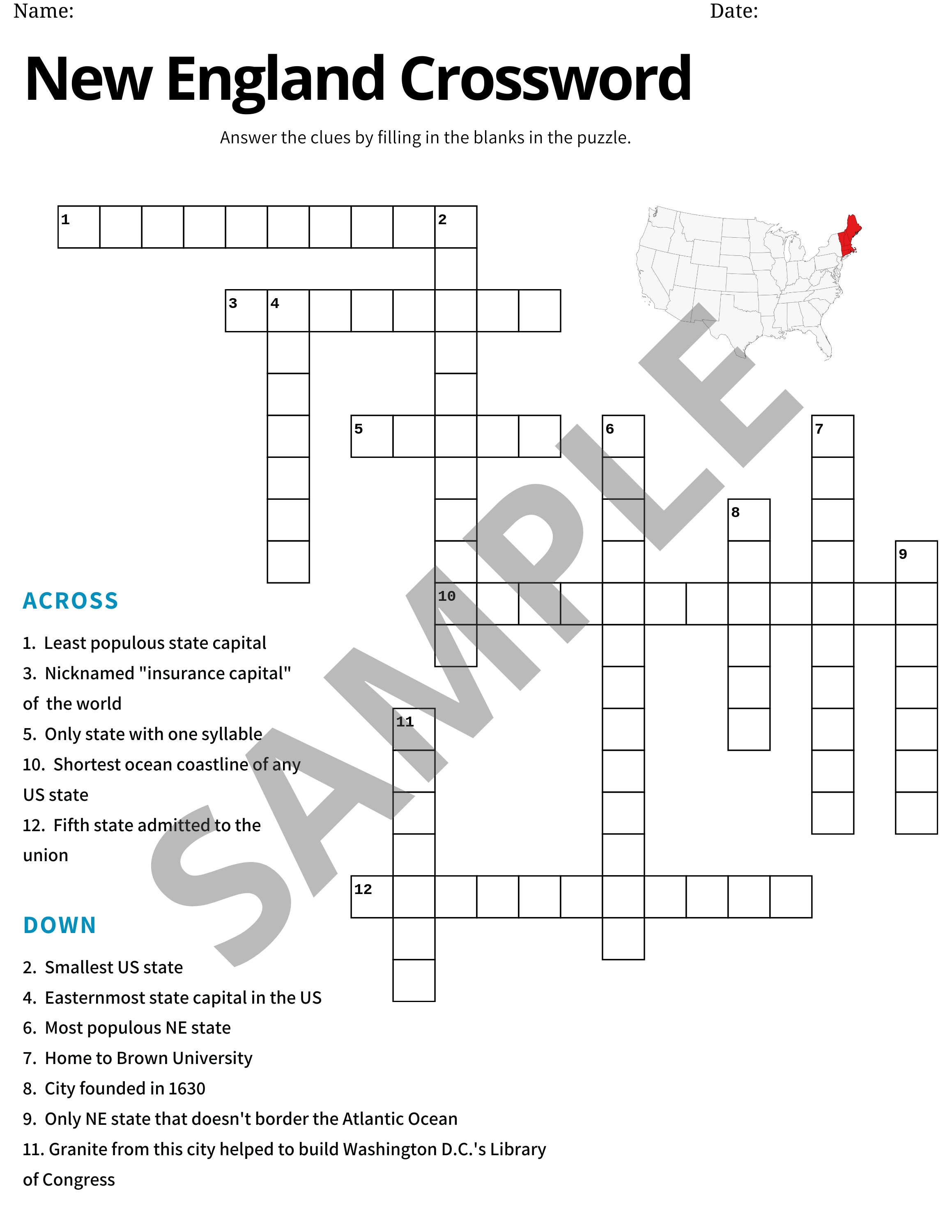 New England Geography Printables: Outline Maps, Word Search, and ...