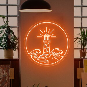 Lighthouse Neon Sign - Custom Neon Sign, Lighthouse Led Sign, Wave ...
