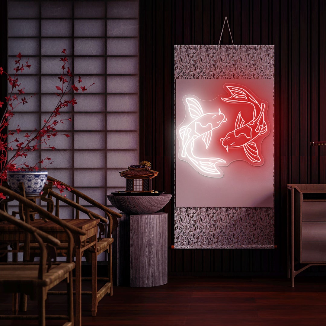 Koi Fish Neon Sign Koi Fish Wall Decor Japanese Neon - Etsy