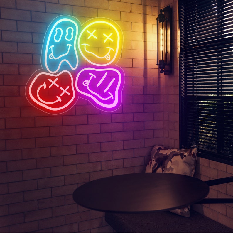 Distorted Smile Face Neon LED Sign: Custom Multi-color Wall Art - Etsy