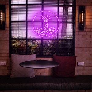 Lighthouse Neon Sign - Custom Neon Sign, Lighthouse Led Sign, Wave ...