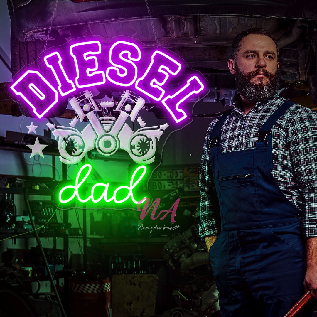 Diesel and Dad Neon Sign Dad LED Neon Light 3D Carving Acrylic Sign ...