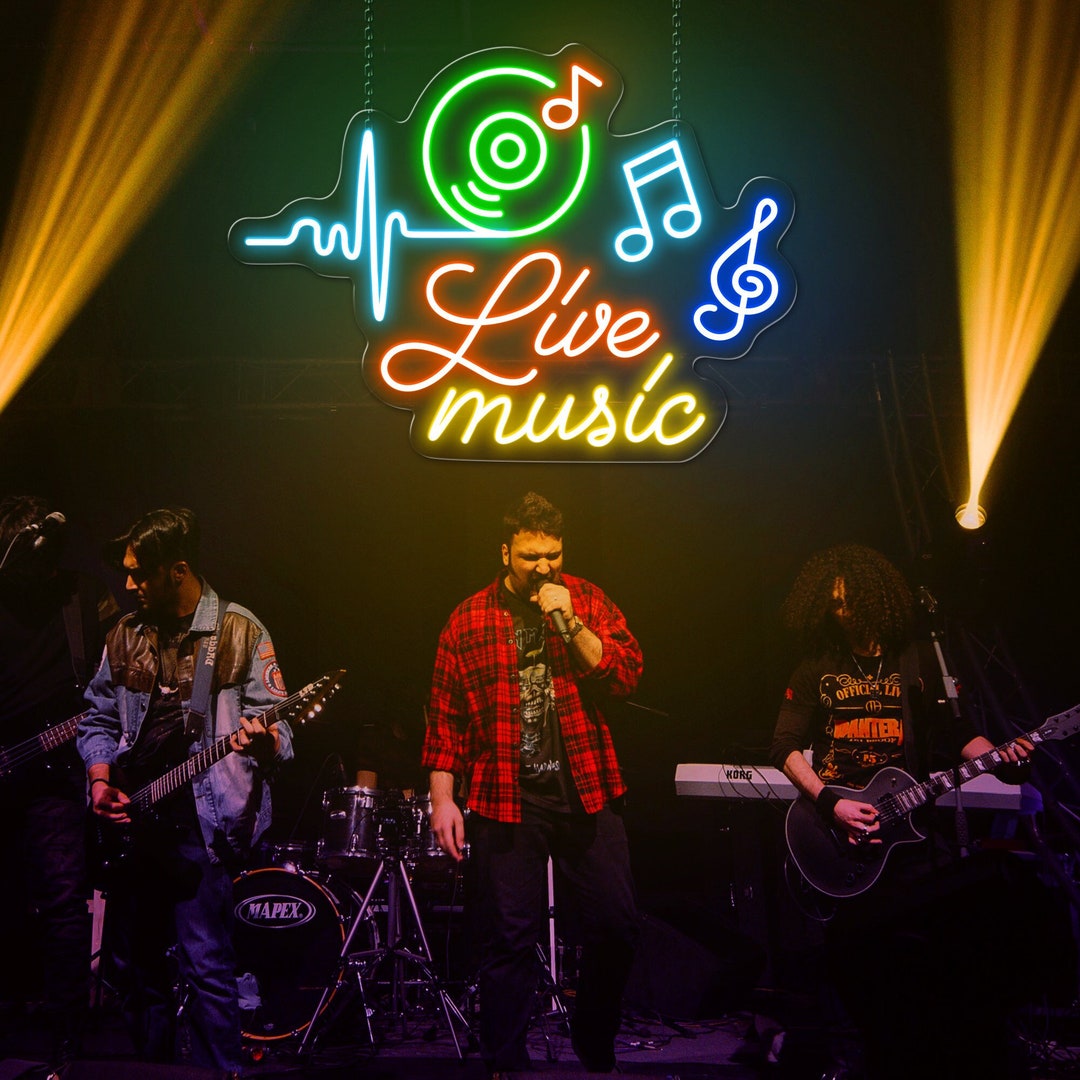 Live Music Neon Sign Music Stage Decor Music Event Bar Nightclub Music ...