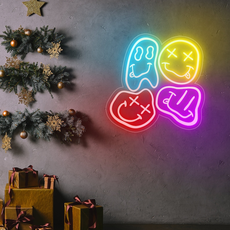 Distorted Smile Face Neon LED Sign: Custom Multi-color Wall Art - Etsy
