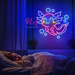 Cute Axolotl Neon Sign Hologram LED Light Axolotl Neon Sign Bedroom ...