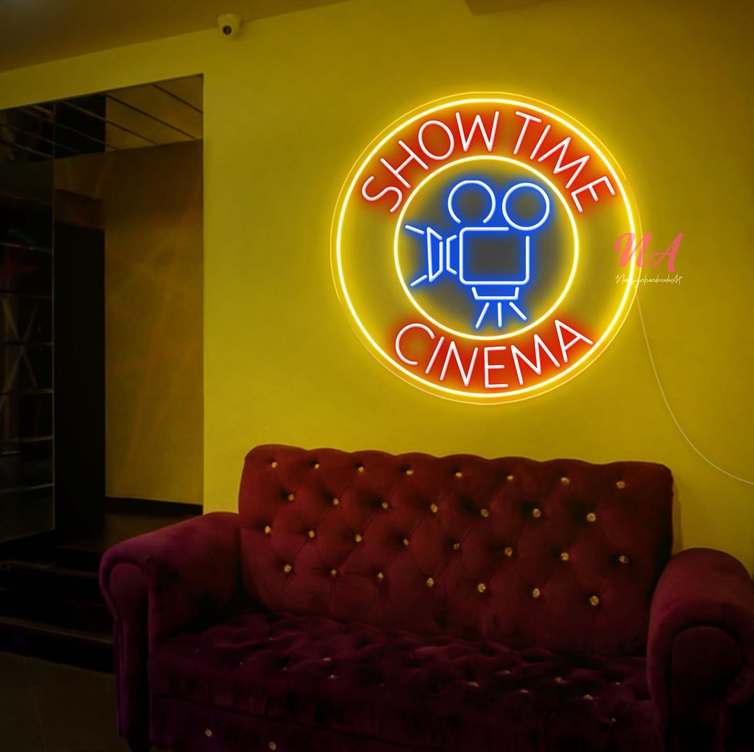 Cinema Show Time LED Neon Sign, Cinema Popcorn Drinks LED Neon Sign ...