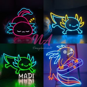 Cute Axolotl Neon Sign Hologram LED Light Axolotl Neon Sign Bedroom ...