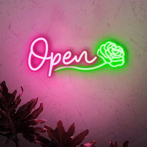 Open Sign Flower Decoration, Flex Silicone LED Neon Sign, Open Sign for ...