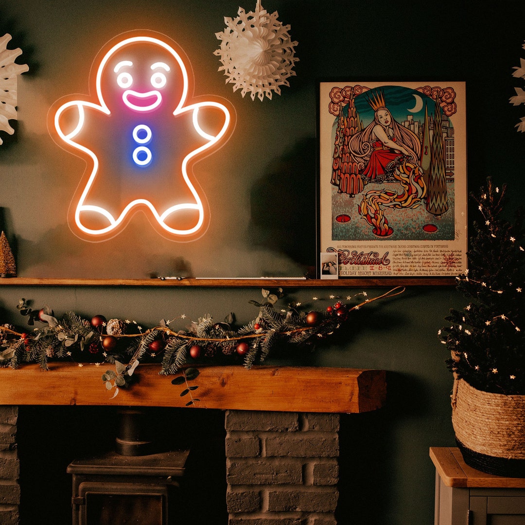 Ginger Bread Neon Sign, Christmas Neon Decor, Gingerman Christmas Neon ...