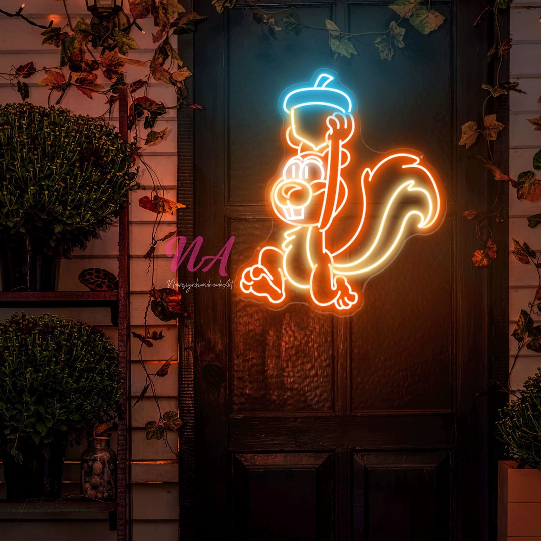 Funny Squirrel Sign, Acorn Neon Sign, Squirrel Neon Sign, Squirrel Fall ...