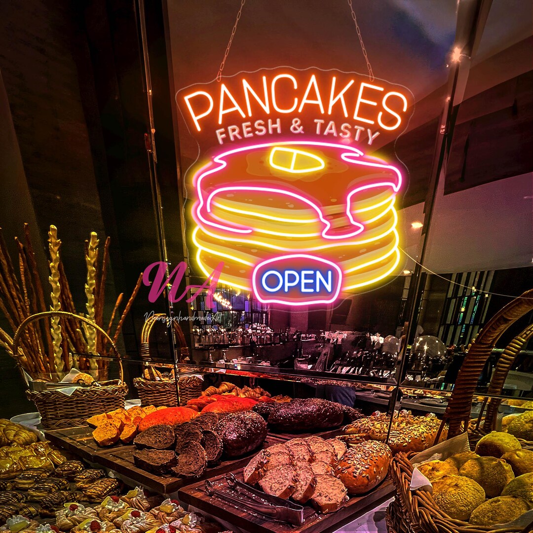 Pancake Open Neon Sign, Custom Neon Sign, Pancake Brunch Sign, Pancake ...