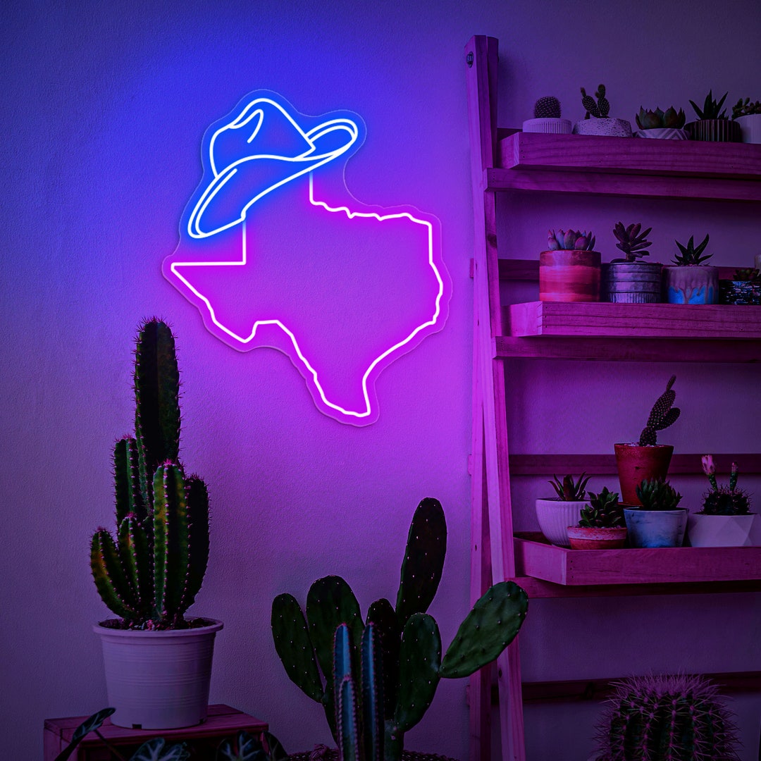 Handmade Texas Neon Sign: Cowboy Hat, Lone Star State Wall Art - Etsy