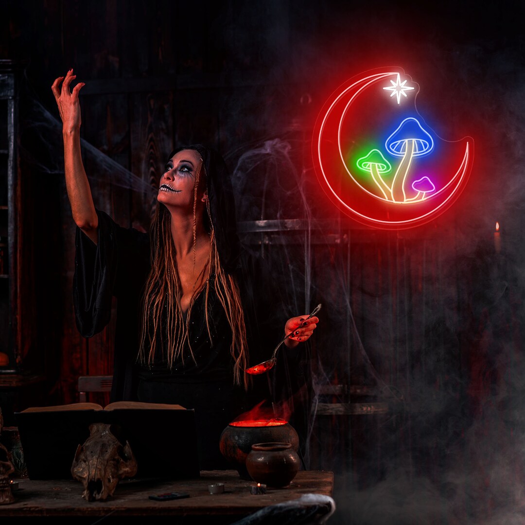 Moon Phase Mushroom Neon Sign, Magic Mushroom, Mystical Mushroom Sign ...