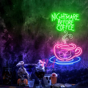 Nightmare Before Coffee Neon Sign Coffee Halloween Neon Light Coffee ...