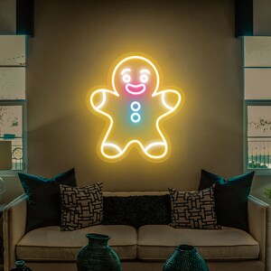 Ginger Bread Neon Sign, Christmas Neon Decor, Gingerman Christmas Neon ...
