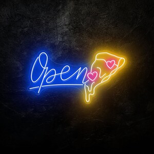 Open Pizza Neon Sign, Pizza Slice Wall Decor, Custom Neon Sign, Best ...