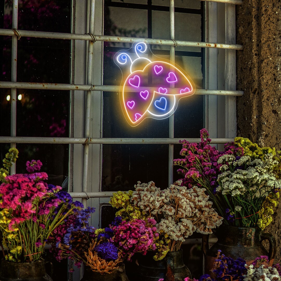 Lady Bug LED Neon Sign, Custom Neon, Neon Light, Ladybug Love Dot Neon ...