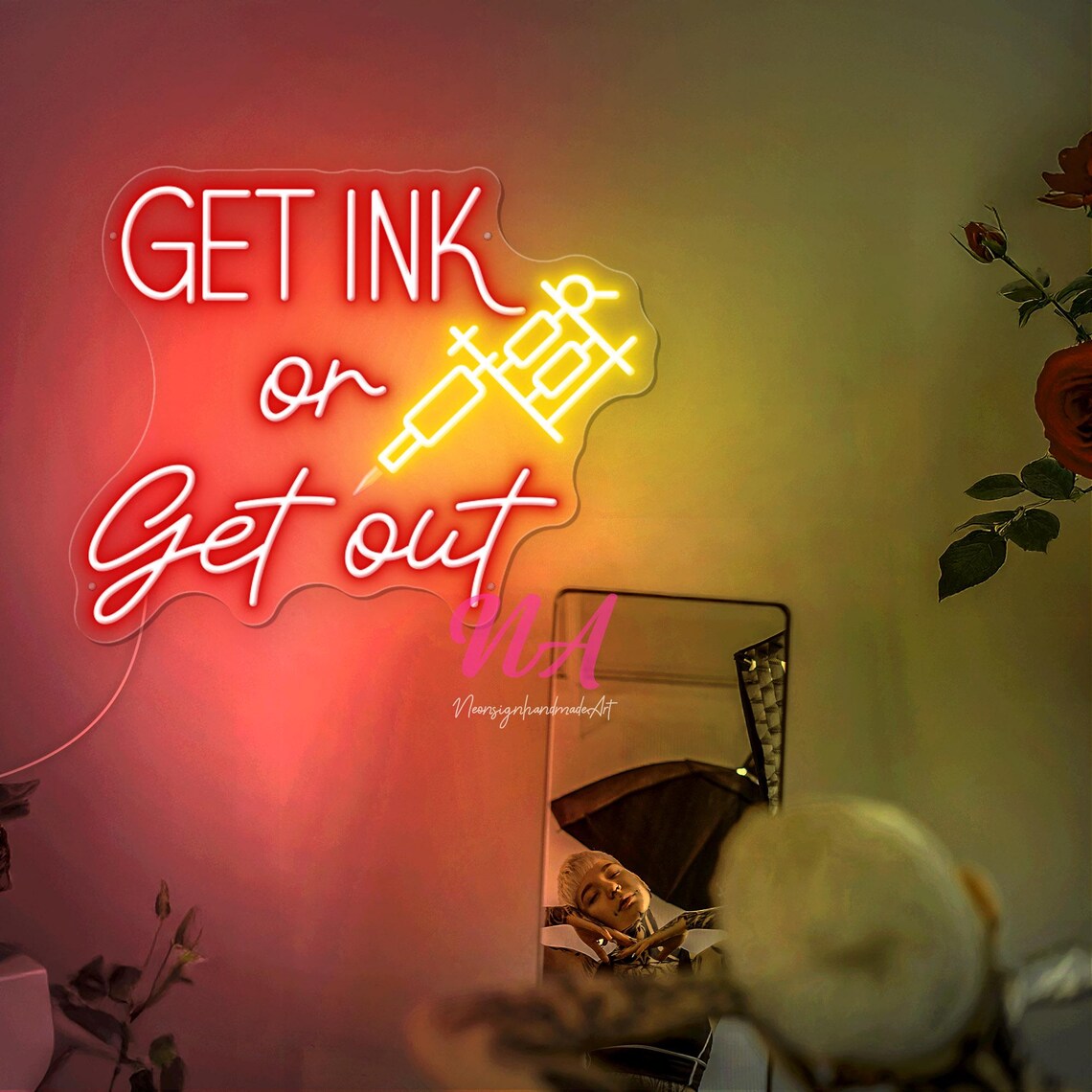 Custom Tattoo Studio Neon Sign: 'get Ink or Get Out' Wall Art - Etsy