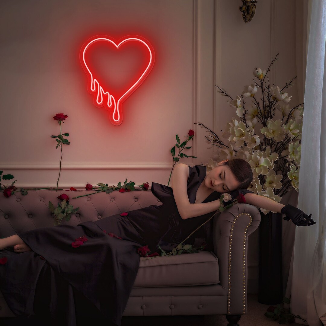 Dripping Heart LED Neon Sign: Custom Wall Decor - Etsy