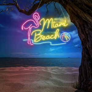 Miami Beach Flamingo LED Neon Sign: Summer Party Decor - Etsy