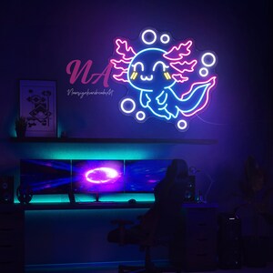 Cute Axolotl Neon Sign Hologram LED Light Axolotl Neon Sign Bedroom Decoration Axolotl Wall Art ...