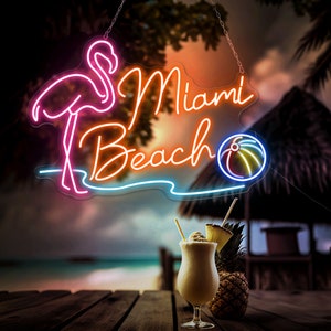 Miami Beach Flamingo LED Neon Sign: Summer Party Decor - Etsy