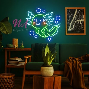 Cute Axolotl Neon Sign Hologram LED Light Axolotl Neon Sign Bedroom Decoration Axolotl Wall Art ...