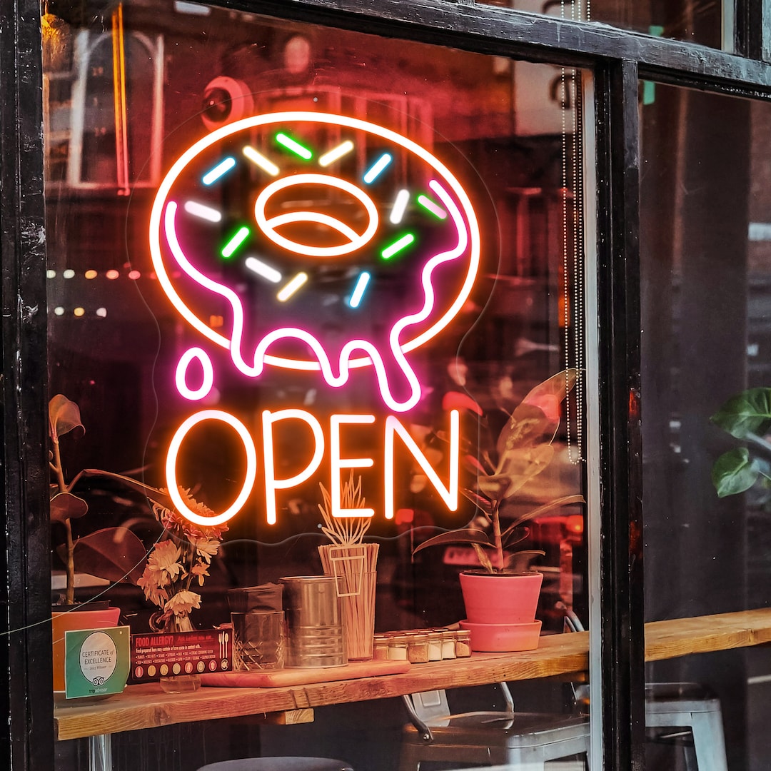 Donut Open Neon Sign: Bakery Food Decor - Etsy