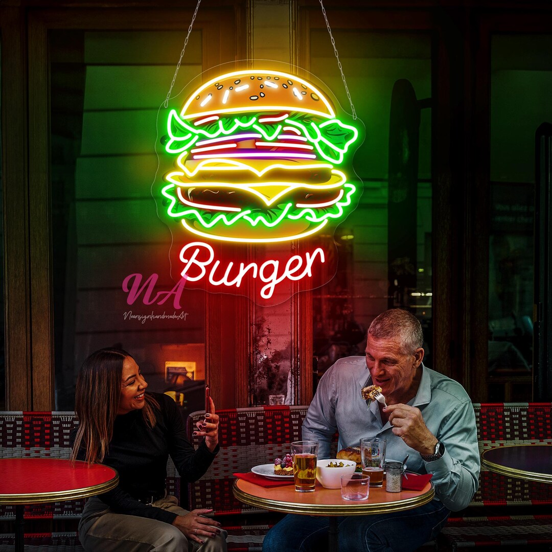 Burger Open Neon Sign: Custom LED Fast Food Restaurant Decor - Etsy