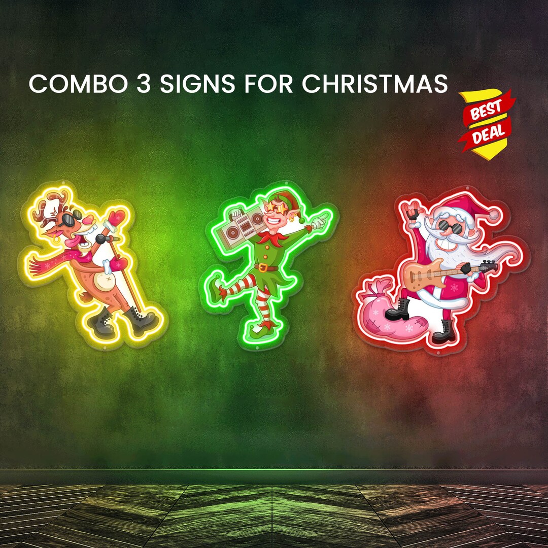 Santa, Elf & Reindeer Neon Sign: Christmas Party Decor - Etsy