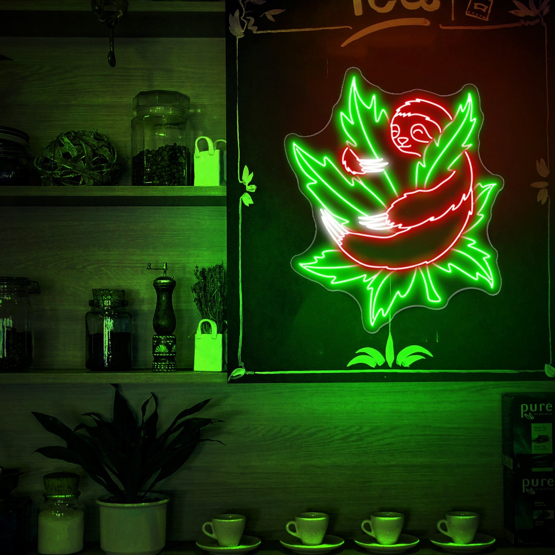 Sloth Cannabis Neon Sign, Weed Wall Art LED Lights, Marijuana Lighted ...