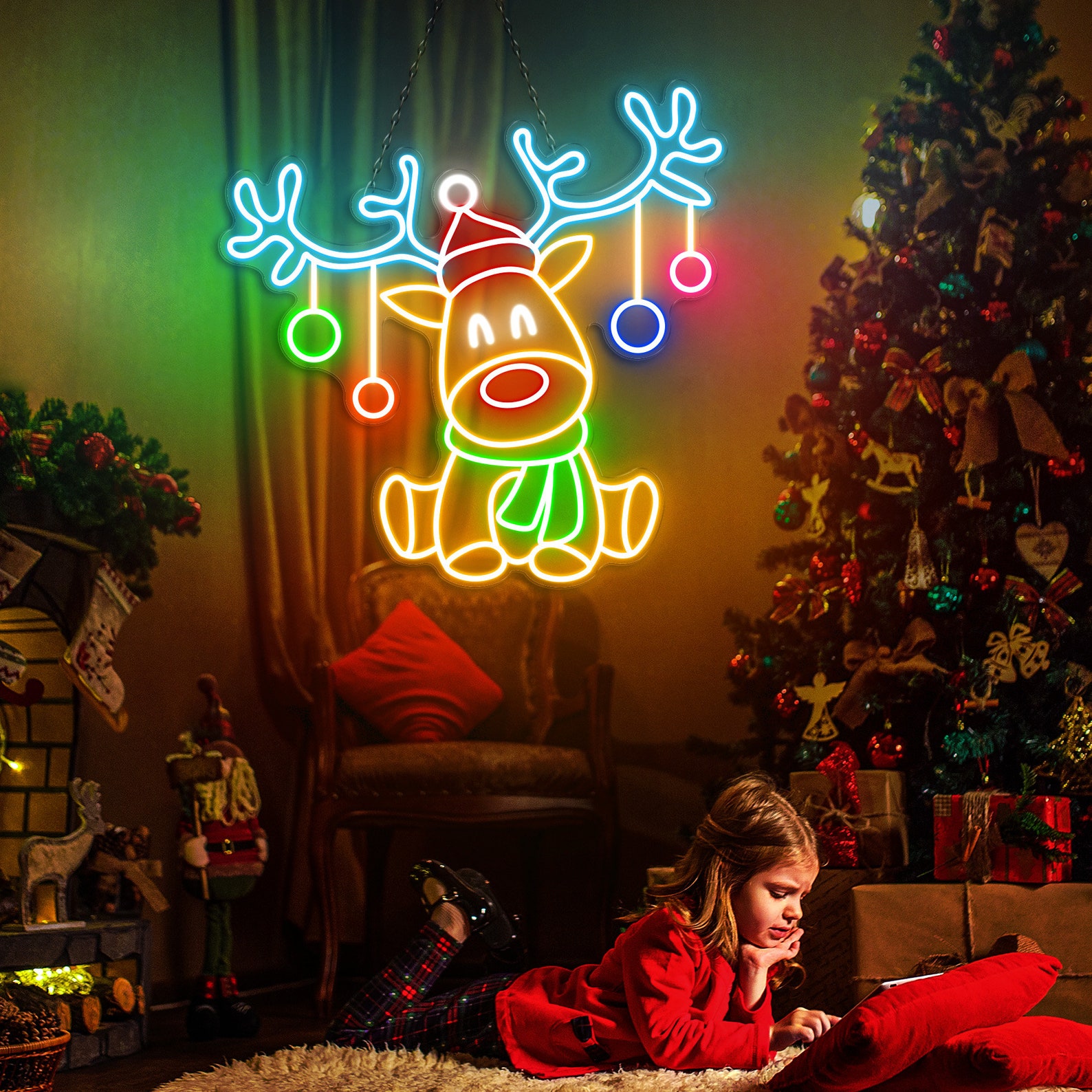 Reindeer Neon Sign: Christmas Holiday Room Decor - Etsy