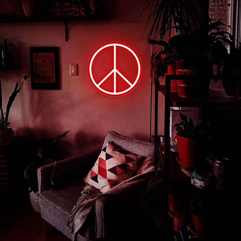 Peace Symbol Neon Sign: Custom LED Wall Decor - Etsy