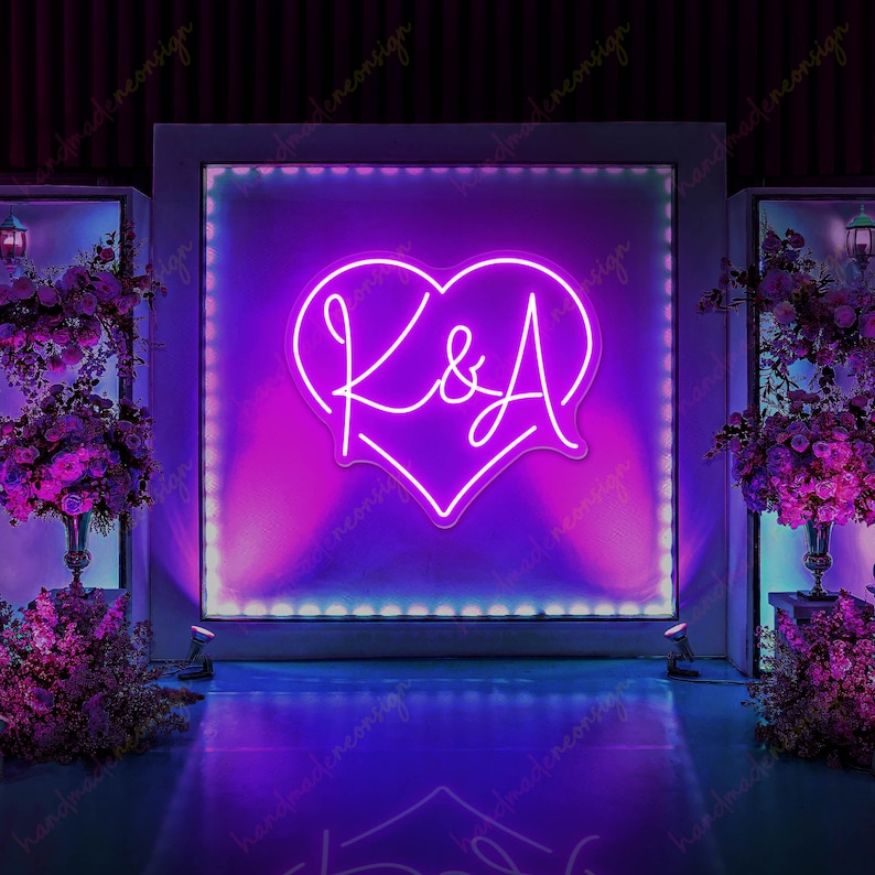 Custom Initials Heart Neon Sign: Wedding Engagement Decor - Etsy