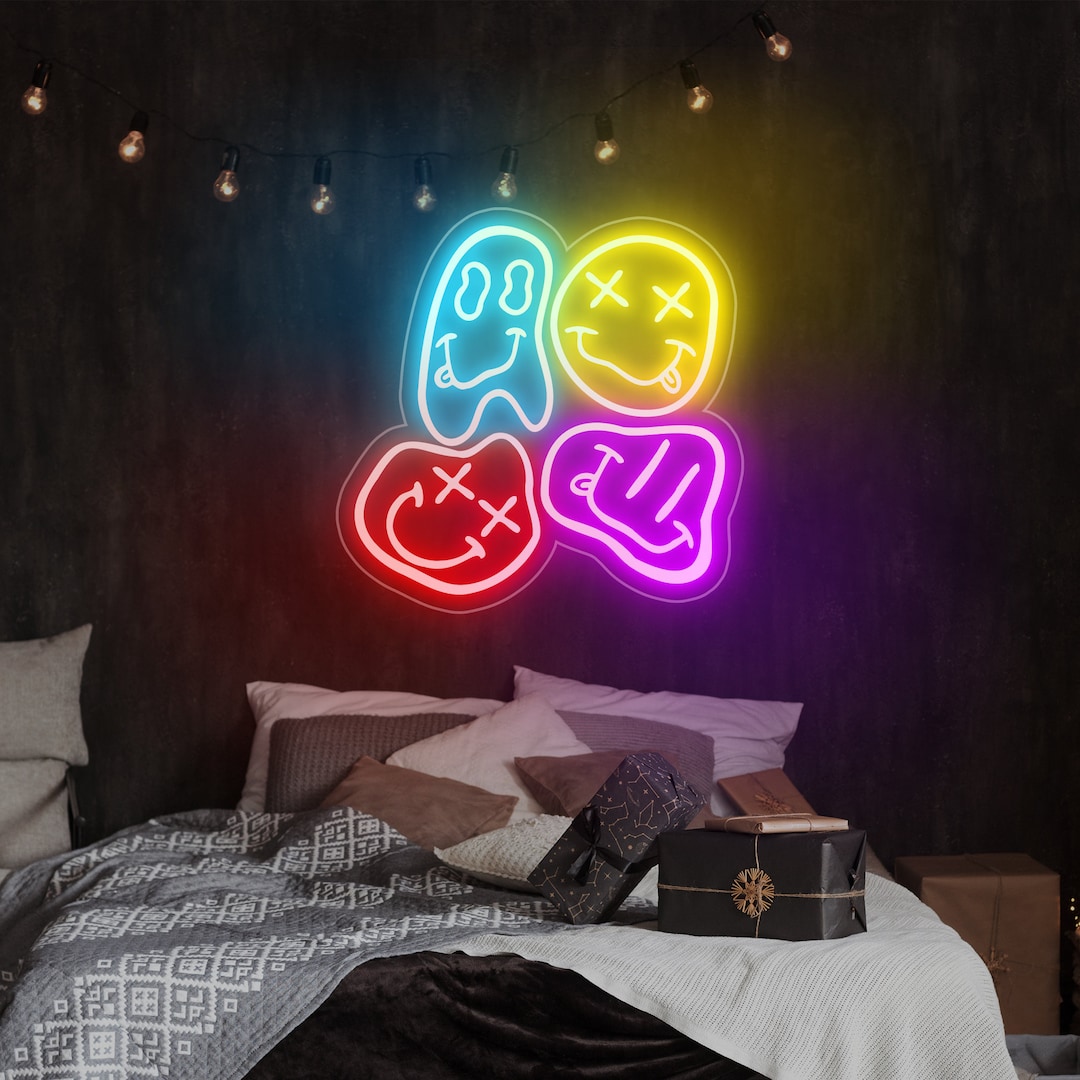 Distorted Smile Face Neon LED Sign: Custom Multi-color Wall Art - Etsy