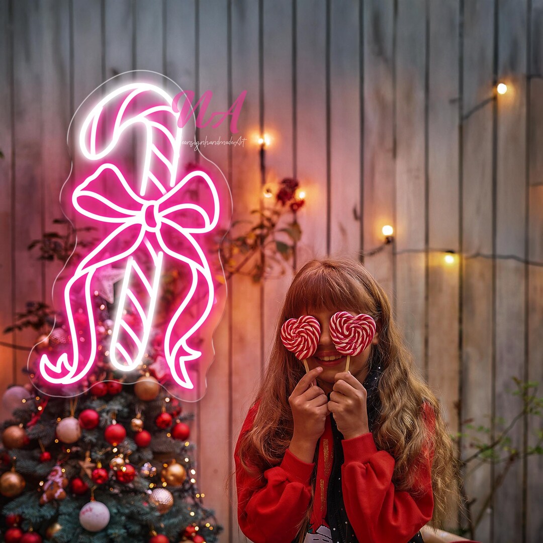 Candy Cane Christmas Neon Sign: Custom LED Wall Decor - Etsy
