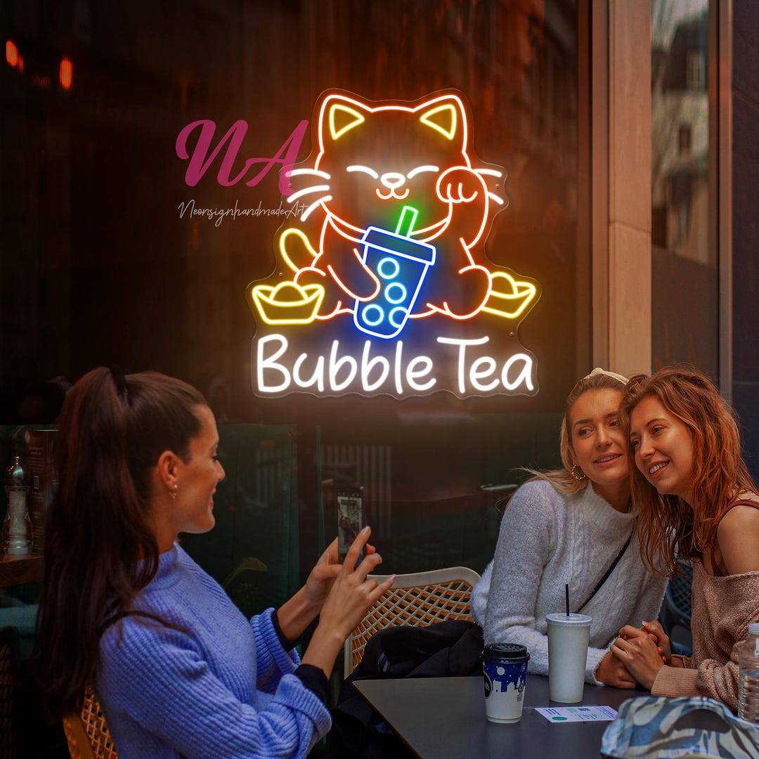 Lucky Cat Bubble Tea Neon Sign, Boba Tea Shop Decor, Boba Tea Lights ...