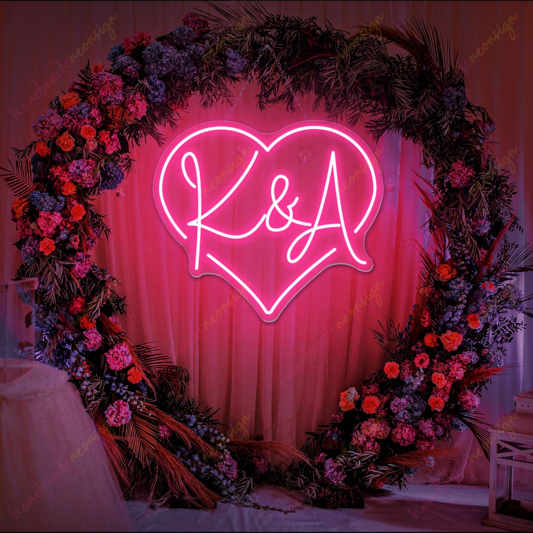 Custom Initials Heart Neon Sign: Wedding Engagement Decor - Etsy