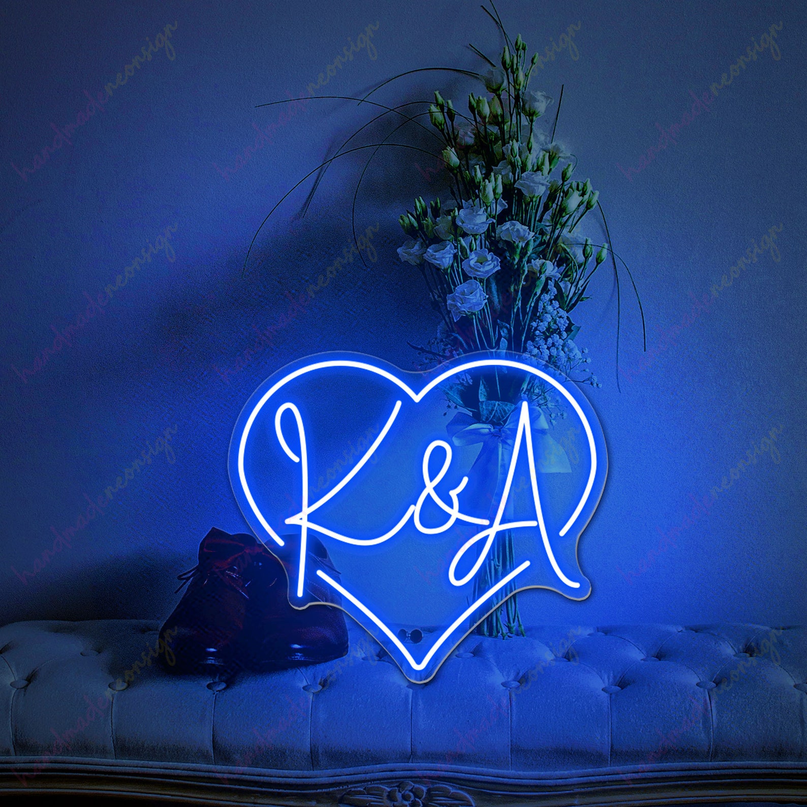 Custom Initials Heart Neon Sign: Wedding Engagement Decor - Etsy
