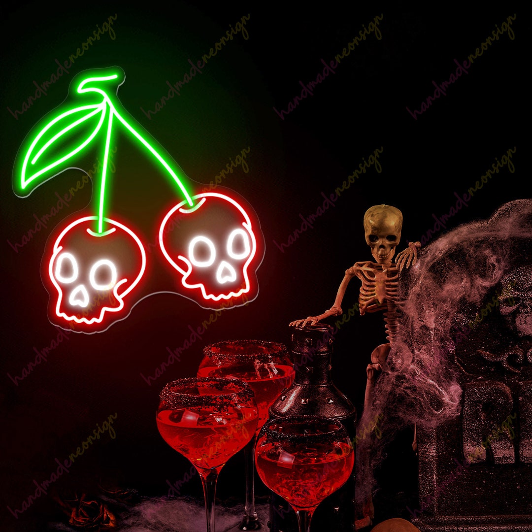 Cherry Skull Neon Sign, Cherry LED Neon Sign ,red Cherries Light Sign ...
