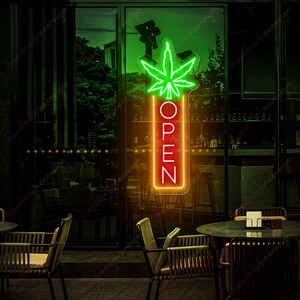 Indoor Cannabis Vertical Open Sign, Vertical Open Neon Sign, Open Neon ...