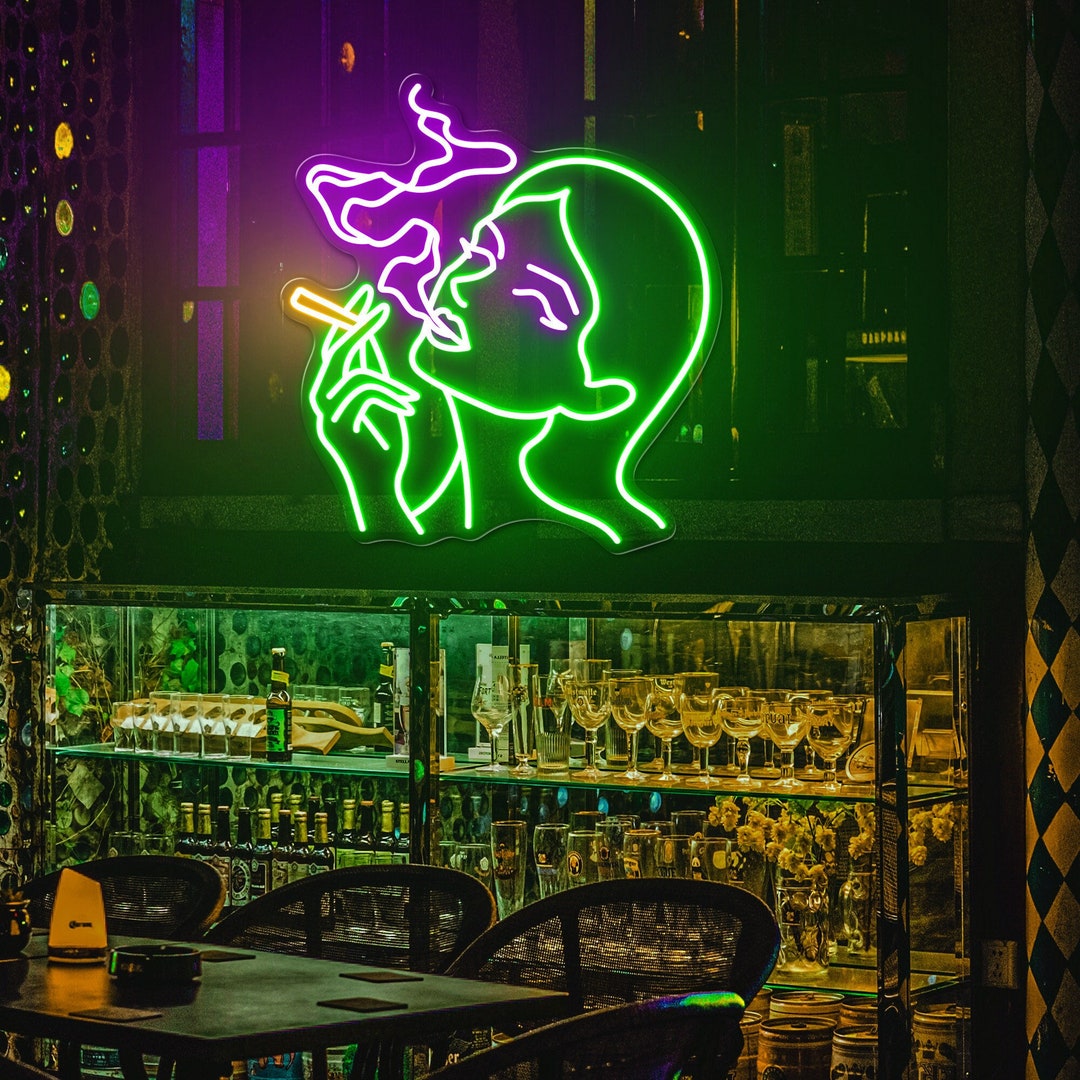 Smoking Girl Neon Sign, Woman Face Led Sign, Custom Neon Sign, Hand ...