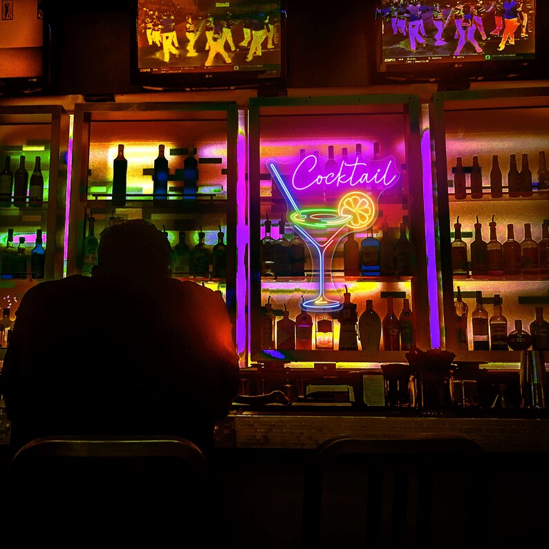 Cocktails Neon Lights, Cocktail Bar Sign, Restaurant Sign Coconut Tree ...