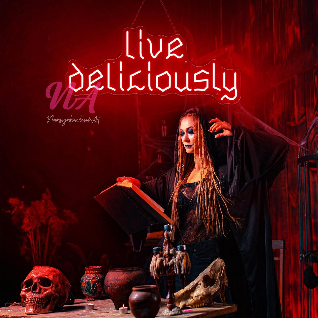 Live Deliciously Neon Sign, Gothic Decor Wall, Ghost Neon Sign ...