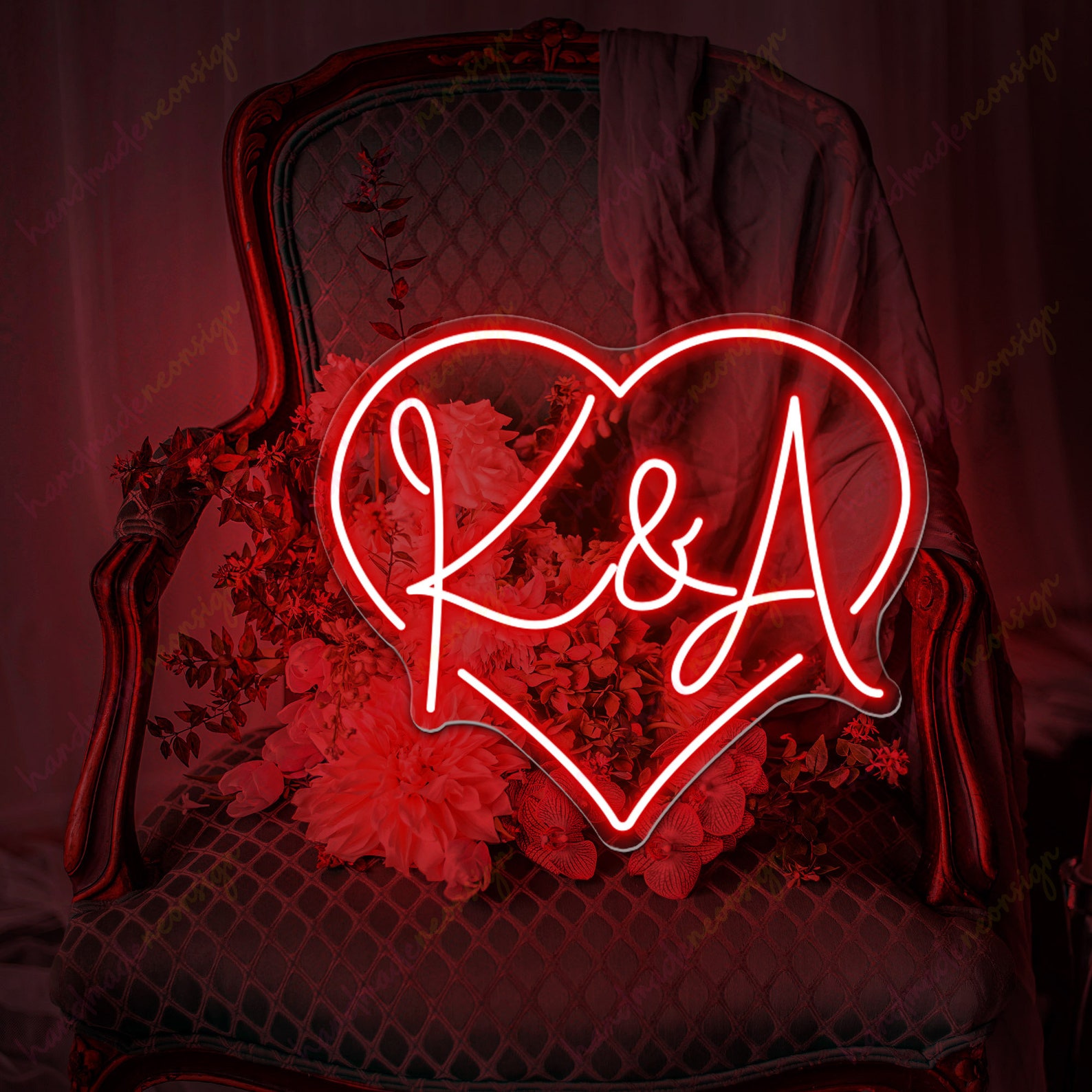 Custom Initials Heart Neon Sign: Wedding Engagement Decor - Etsy