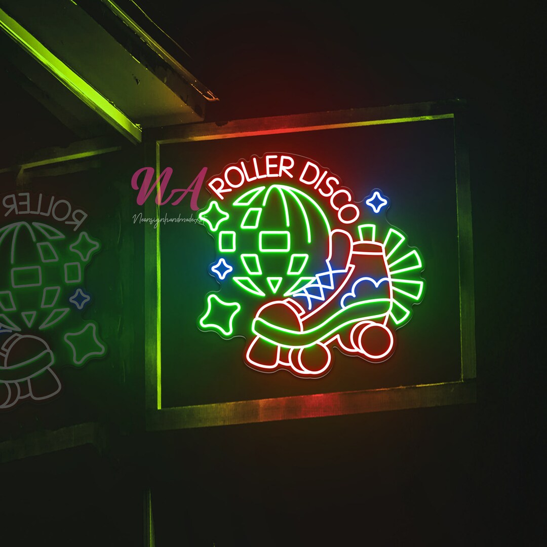 Roller Disco Neon Sign, Roller Skates Neon Sign, Disco Ball Neon Party ...