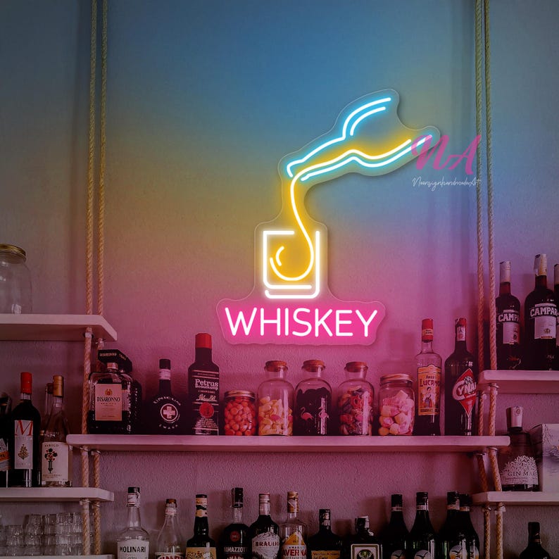 Whiskey Glass Neon Sign: Bar Decor, Whiskey Lover Gift - Etsy
