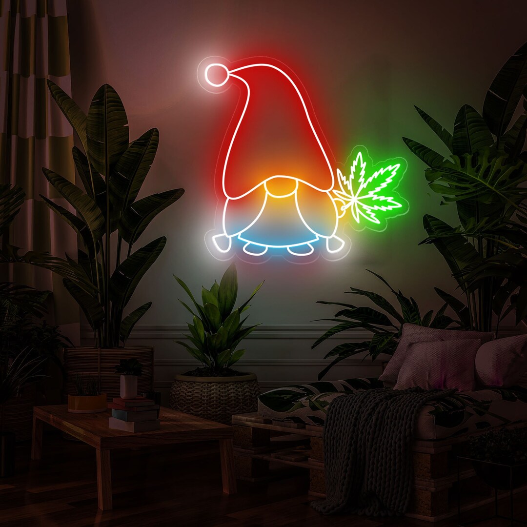 Cannabis Christmas Gnome, Gnome Santa Claus Neon Sign, Christmas Decor ...