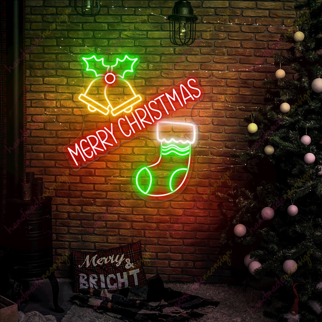Greetings Christmas Neon Sign, Jingle Bell Sign, Christmas Stock Sign ...